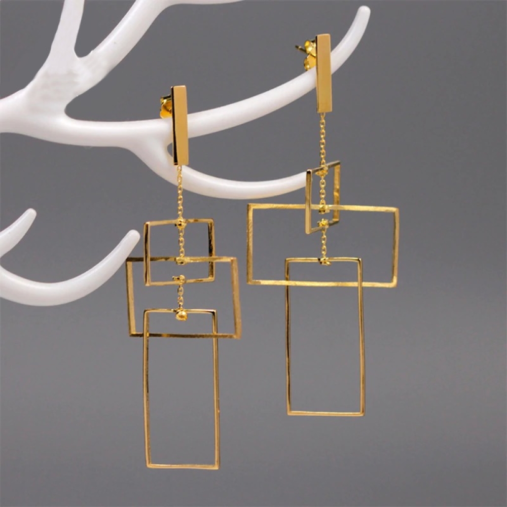 Geometic Rectangular Design Handmade Dangle Earrings - Handmade ...